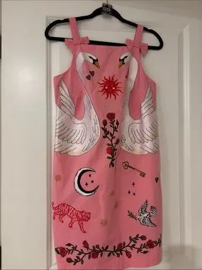 Anthropologie | Dresses | Anthropologie Pink Embroidered Swan Mini ...